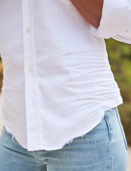 Barry Tattered Denim Button Down | White – Well Heeled