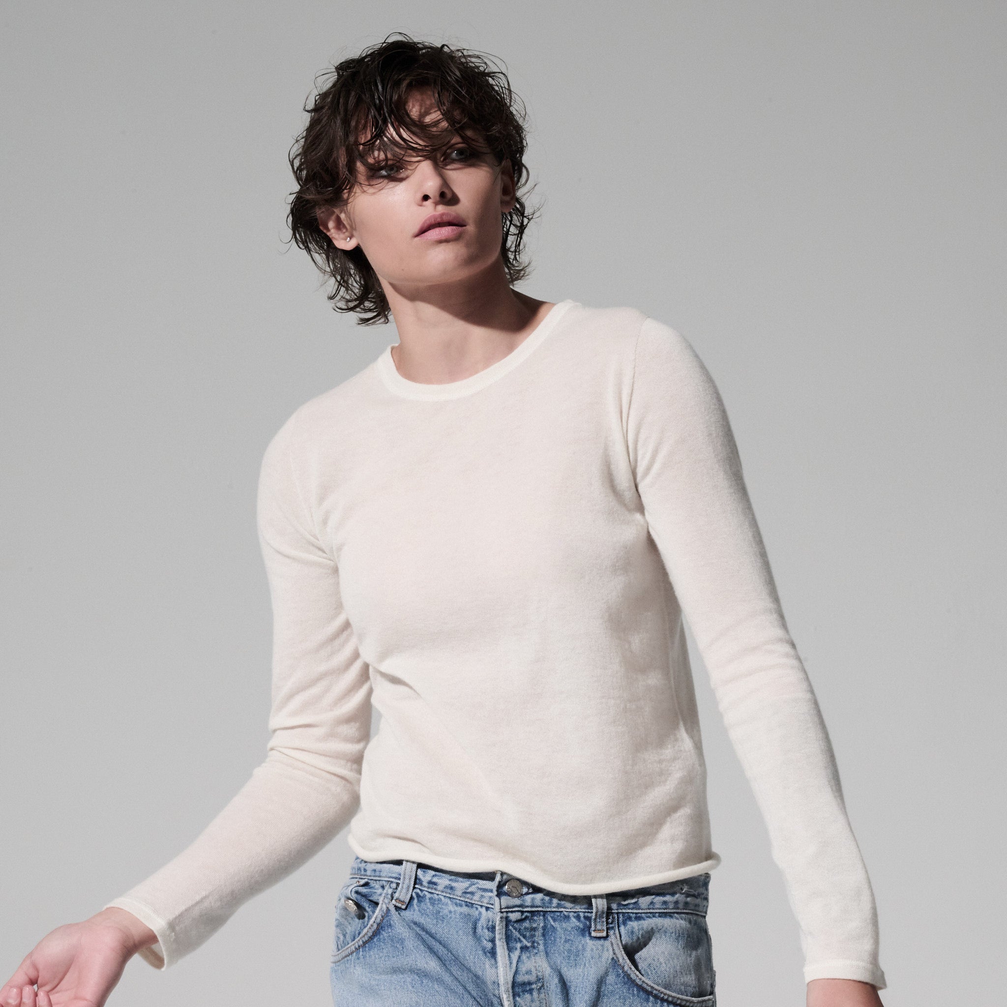 Long Sleeve Cashmere Crew Neck | Milk – Well Heeled