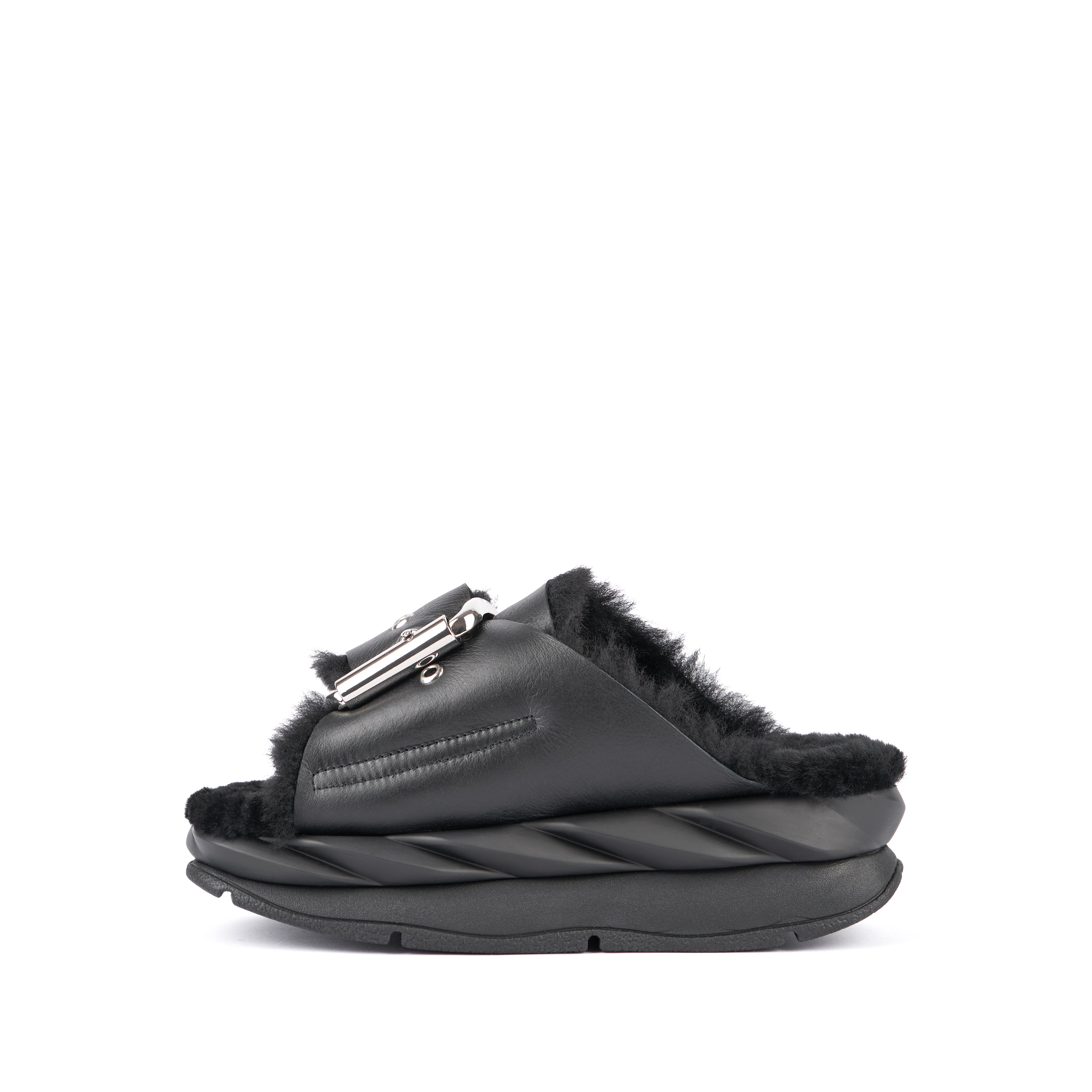Mellow Shearling Laze Slide | Black Nappa – Well Heeled