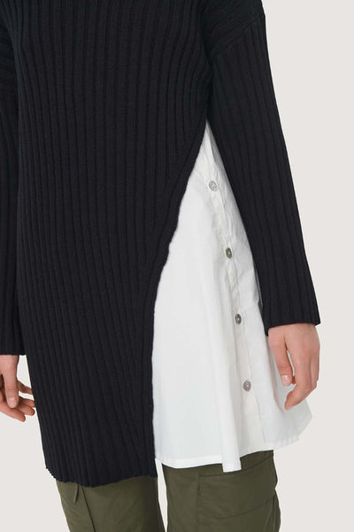 Long Ribbed Top with Panel | Black – Well Heeled