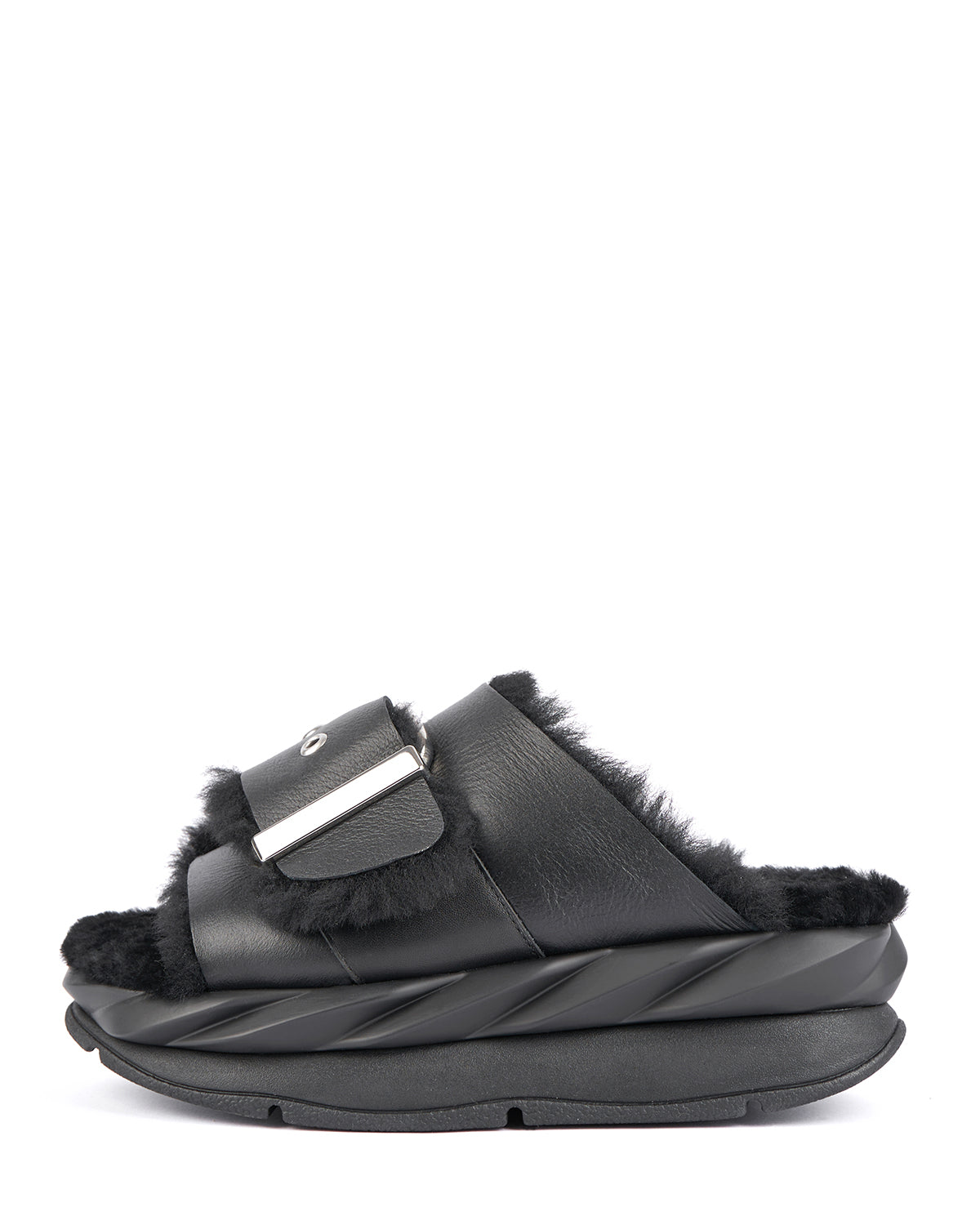 Mellow Shearling Laze Slide | Black Nappa – Well Heeled