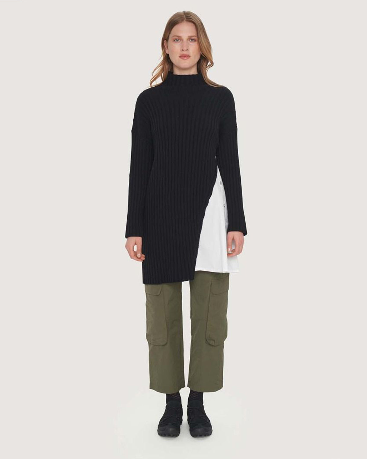 Long Ribbed Top with Panel | Black – Well Heeled