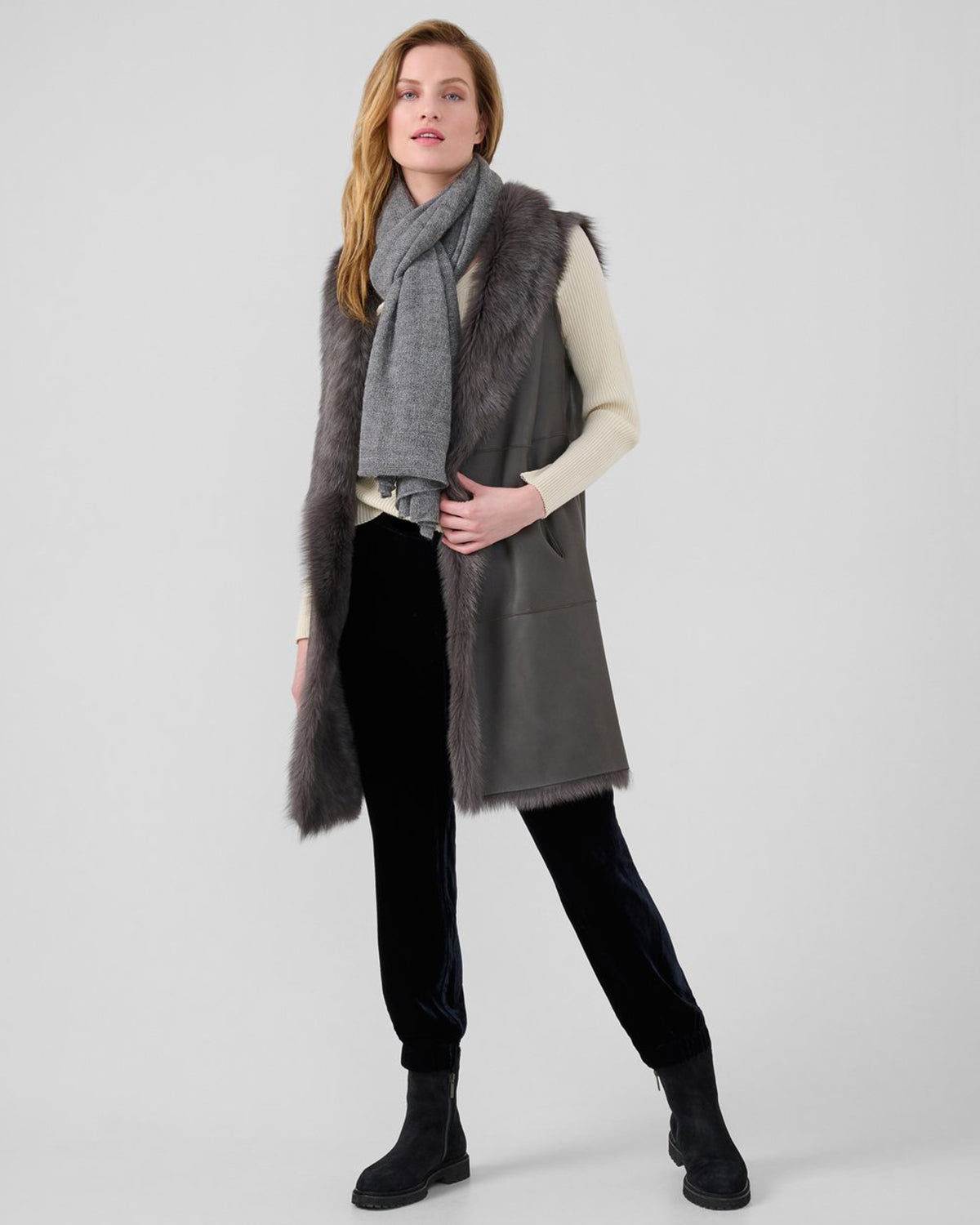 Adele Long Shearling Vest | Stone – Well Heeled